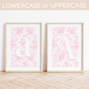 Pink Personalized Letter Chinoiserie Wall Art, Custom White Letter ...