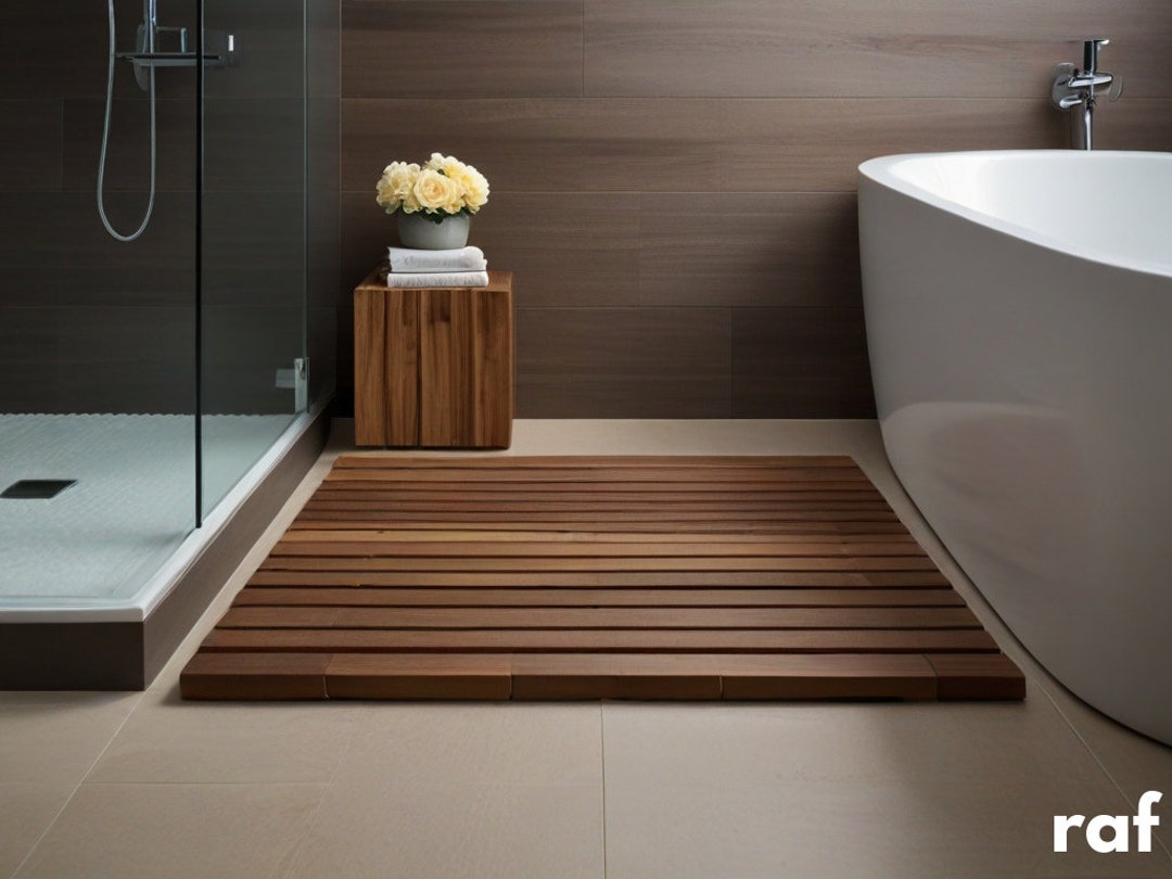 Wooden Door Mat, Heat and Comfort Wood Mat, Teak Color Floor Coating ...