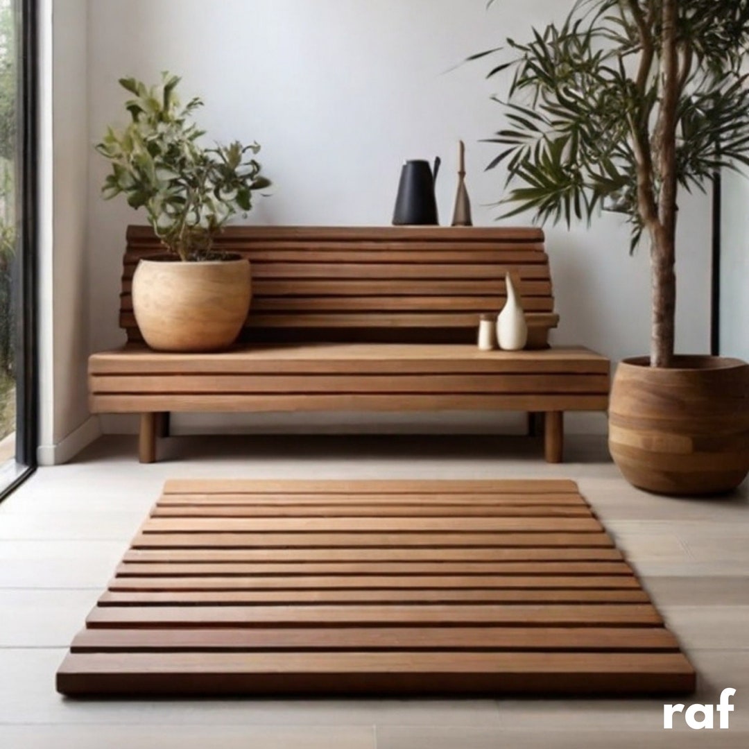 Wood Indoor & Outdoor Mat, Teak Color Rug, Luxury Wooden Decor, Teak ...