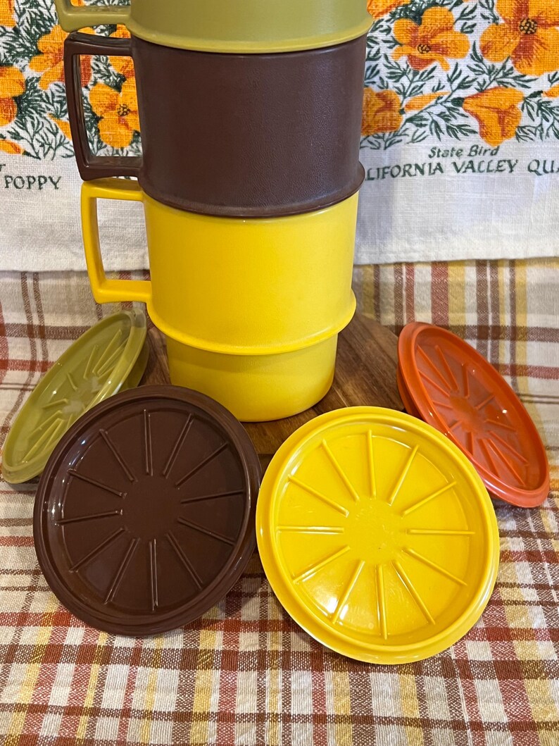 Vintage Stackable Tupperware Mugs With Lids - Etsy