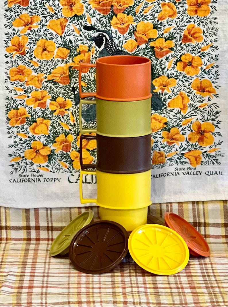 Vintage Stackable Tupperware Mugs With Lids - Etsy