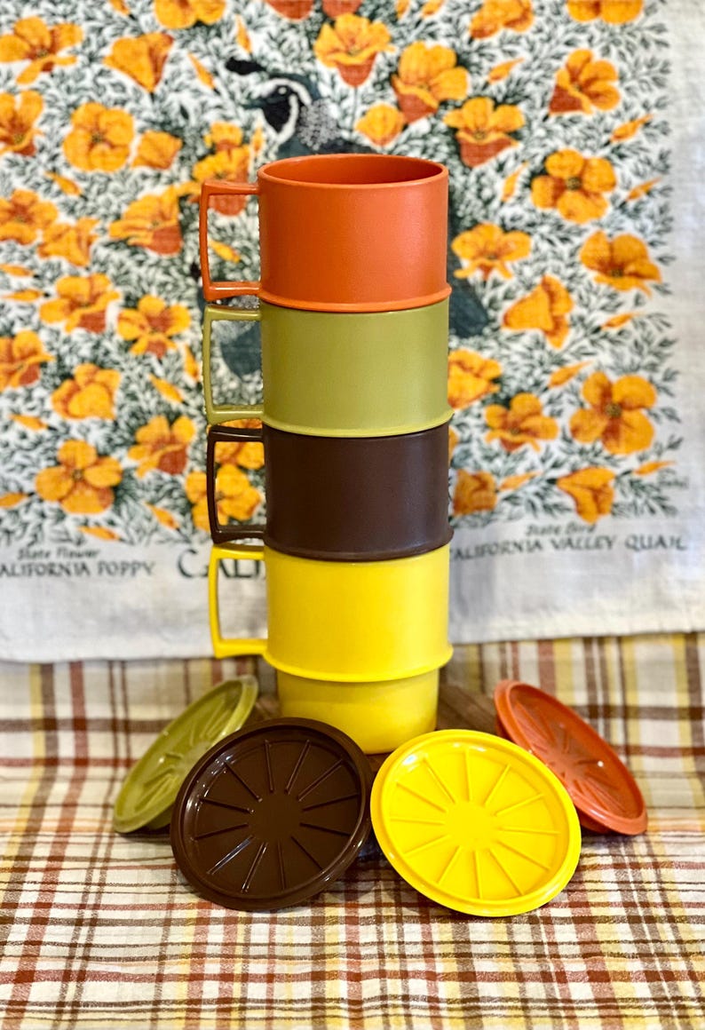 Vintage Stackable Tupperware Mugs With Lids - Etsy