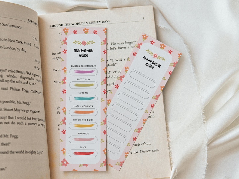 Set of 3 Annotation Key Color Guide Bookmarks With Flower Pattern | PNG ...