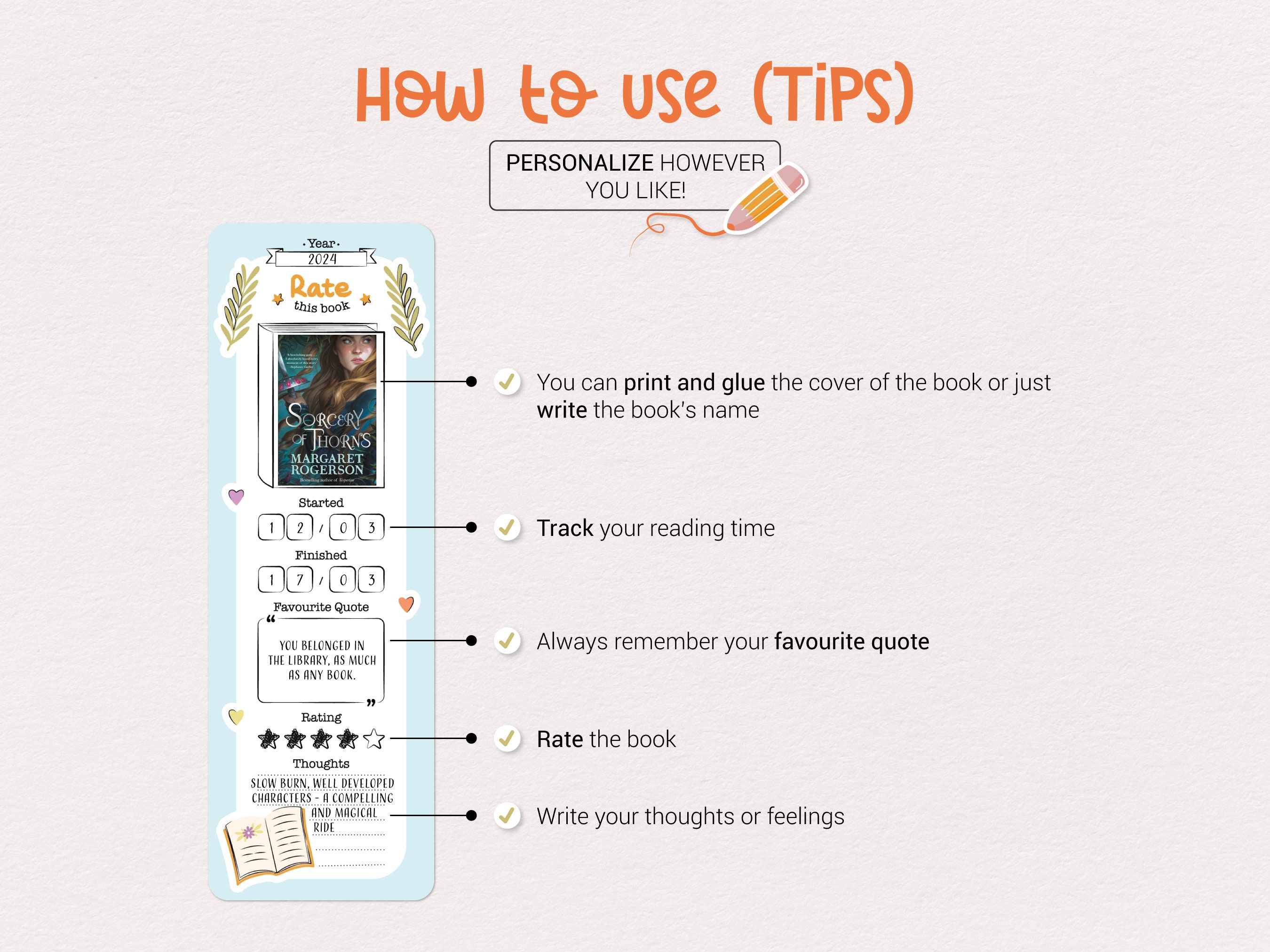 Set of 3 Printable Book Rating Review Guide Tracker Bookmarks for Book ...