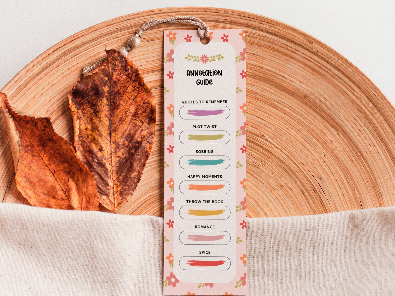 Set of 3 Annotation Key Color Guide Bookmarks With Flower Pattern | PNG ...