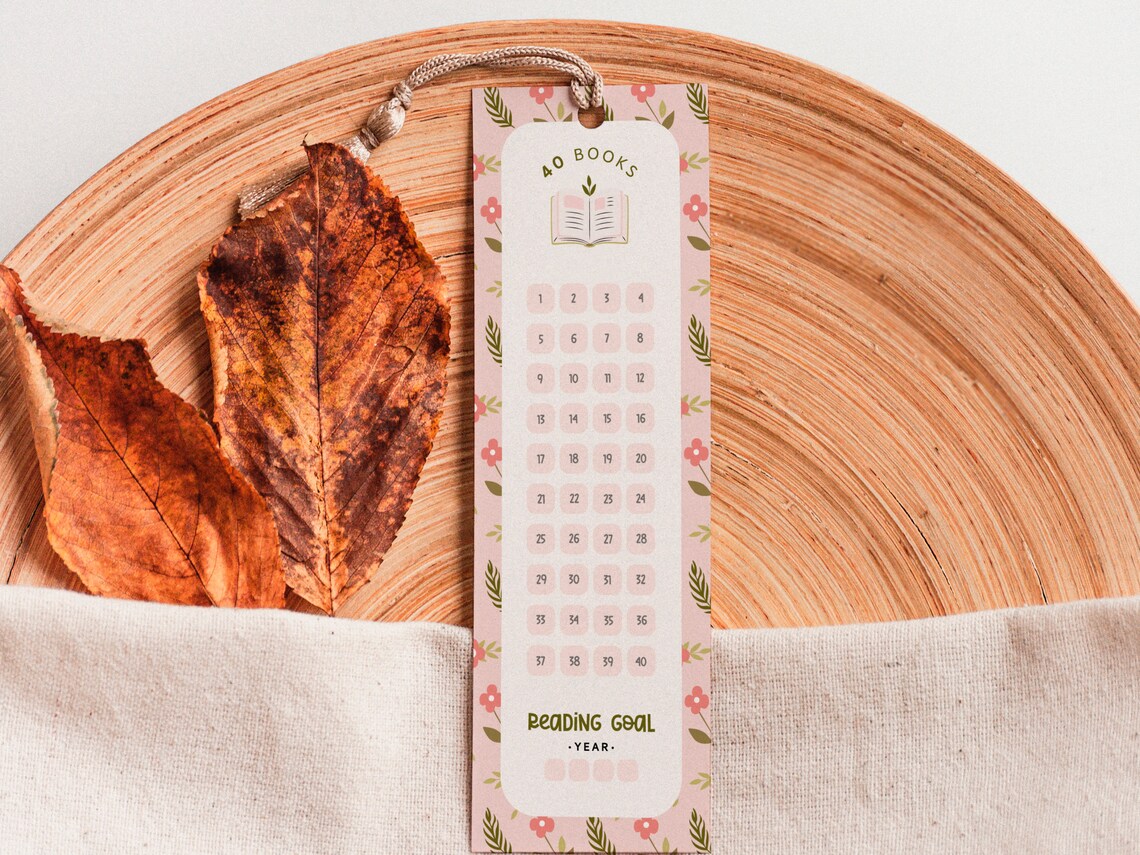 Set of 3 Yearly Goal Bookmarks (40 Books) Reading Tracker With Flower ...