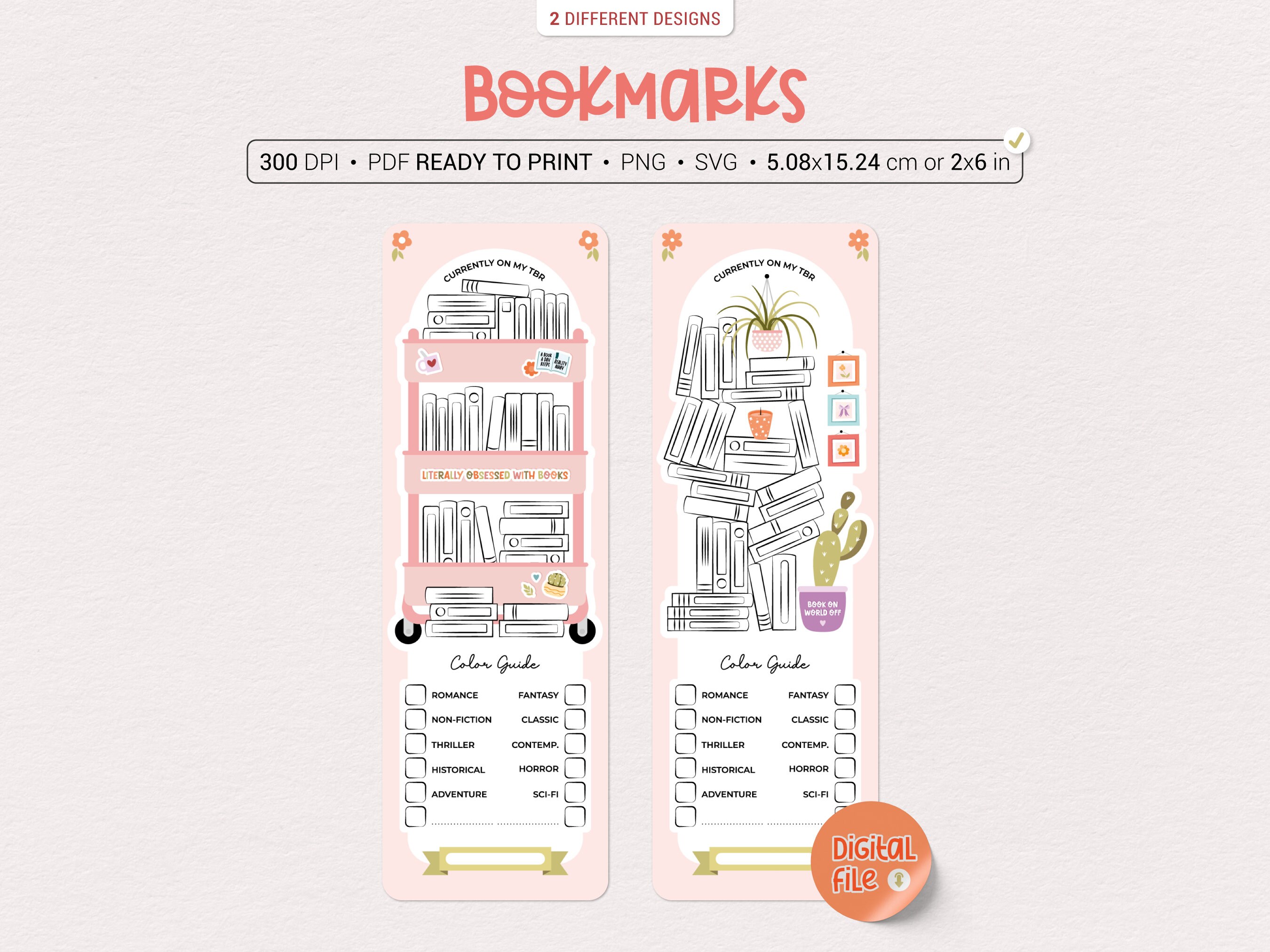 Set of 2 Printable to Be Read (tbr) Cart Genre Organizer Bookmarks for ...