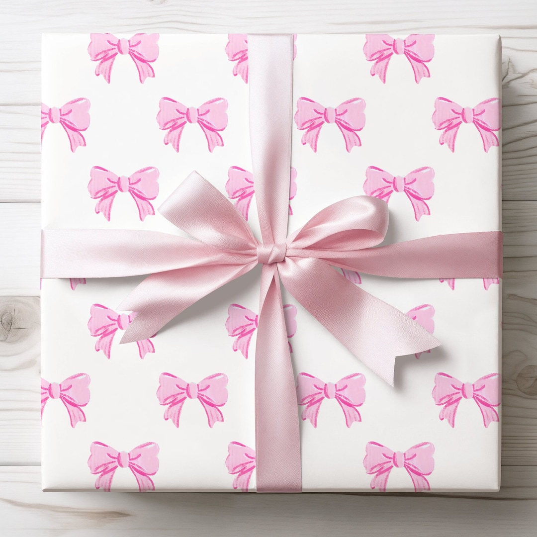 Pink Wrapping Paper Bow Gift Wrap Paper Baby Shower, Girl Birthday ...