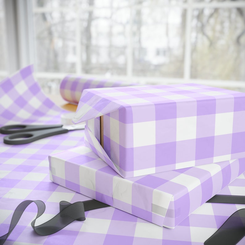 Purple Wrapping Paper Gingham Gift Wrap Paper - Birthday, Christmas ...