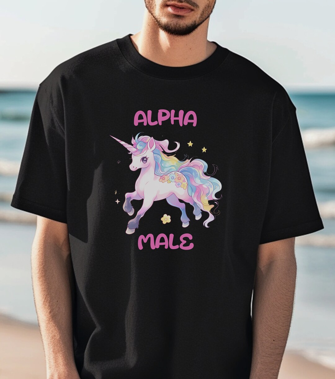 Alpha Male T-shirt Tee Top Funny Meme Unicorn Gift Unisex Joke Prank ...
