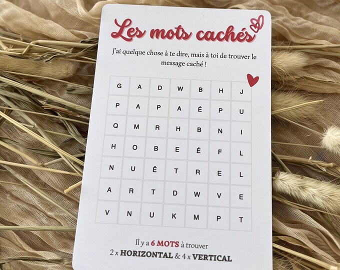 Carte mots cachés / carte mots mêlés / amour / message secret - Etsy France