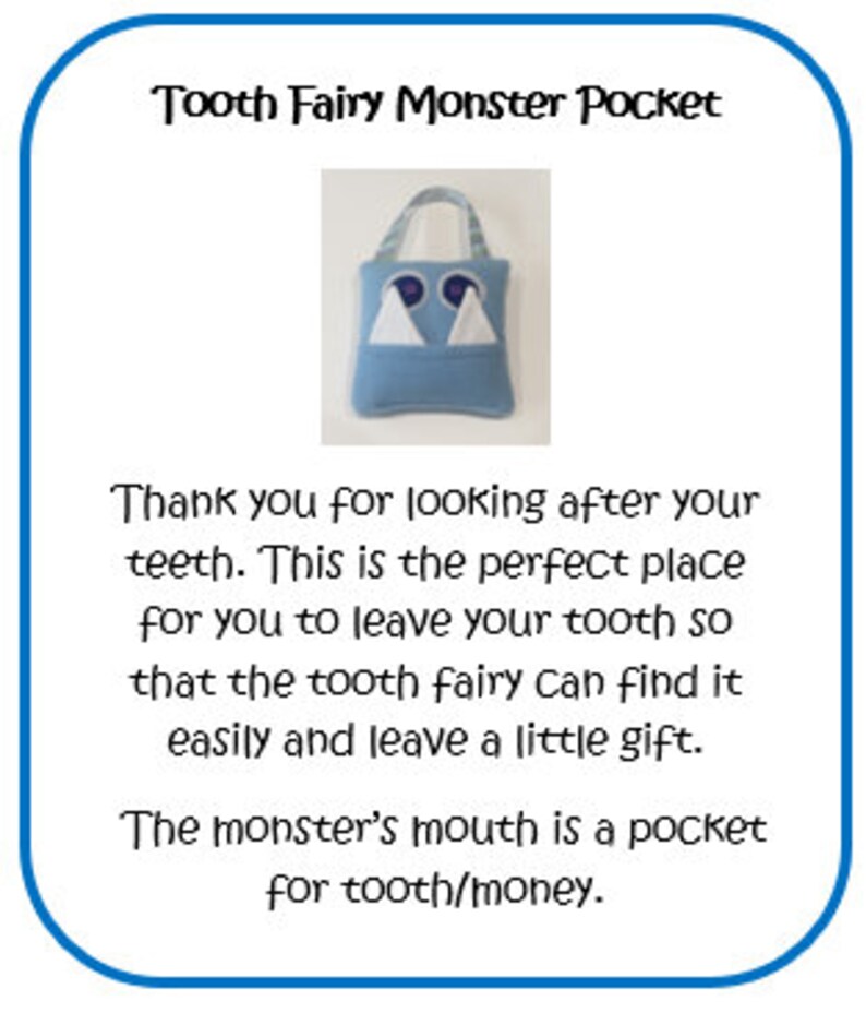 Tooth Fairy Monster Pocket PDF Sewing Pattern - Etsy UK