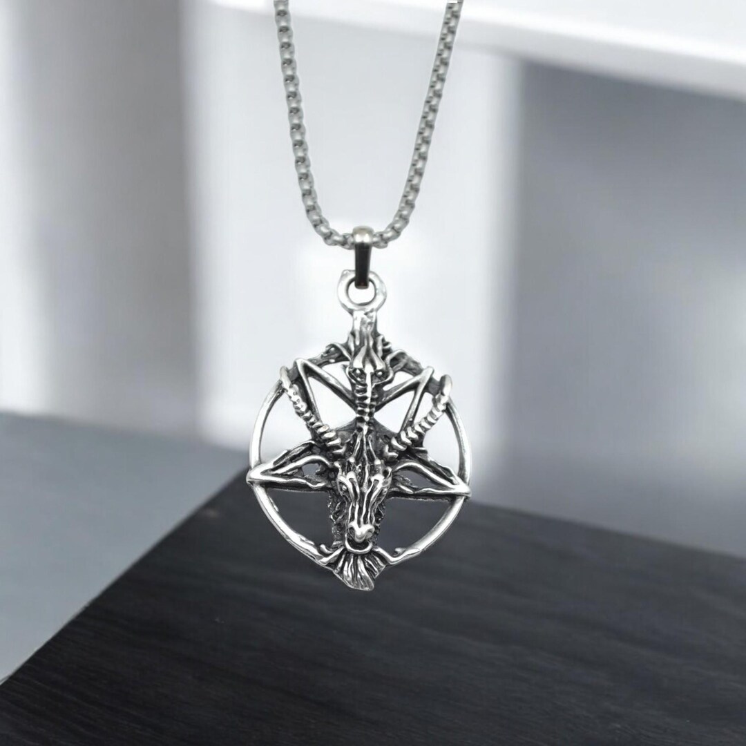 Goat Skull Pentagram Necklace.silverplated Pentagram Goat Head Necklace ...