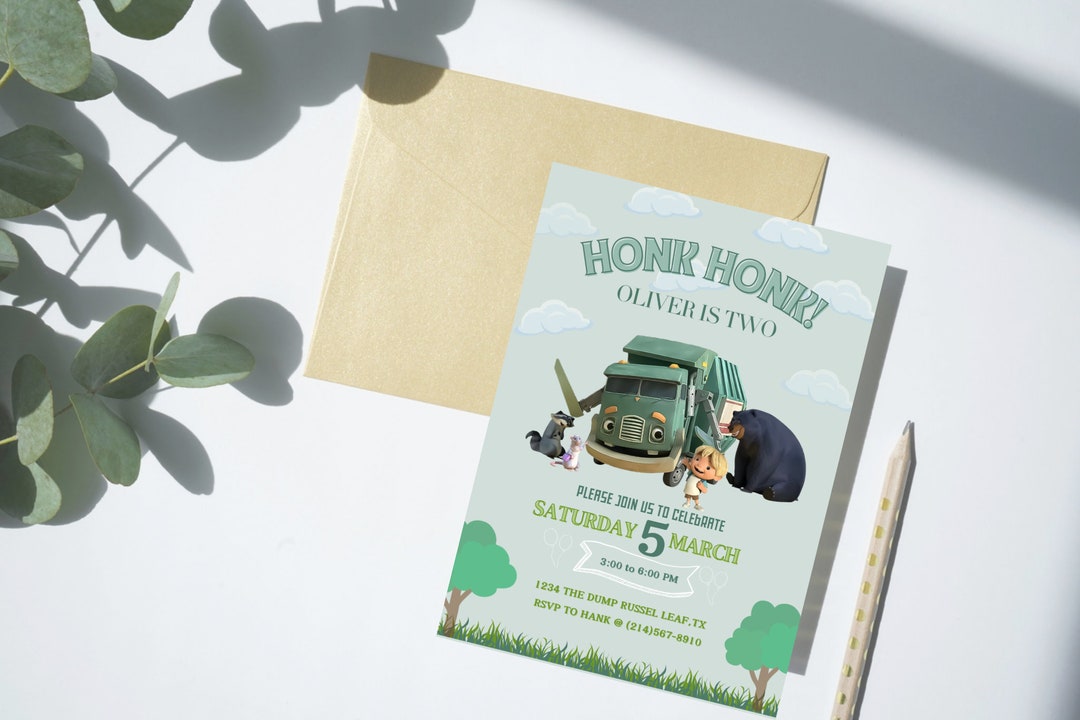 Trash Truck Birthday Invitation: Cartoon Kids Invite (digital) - Etsy