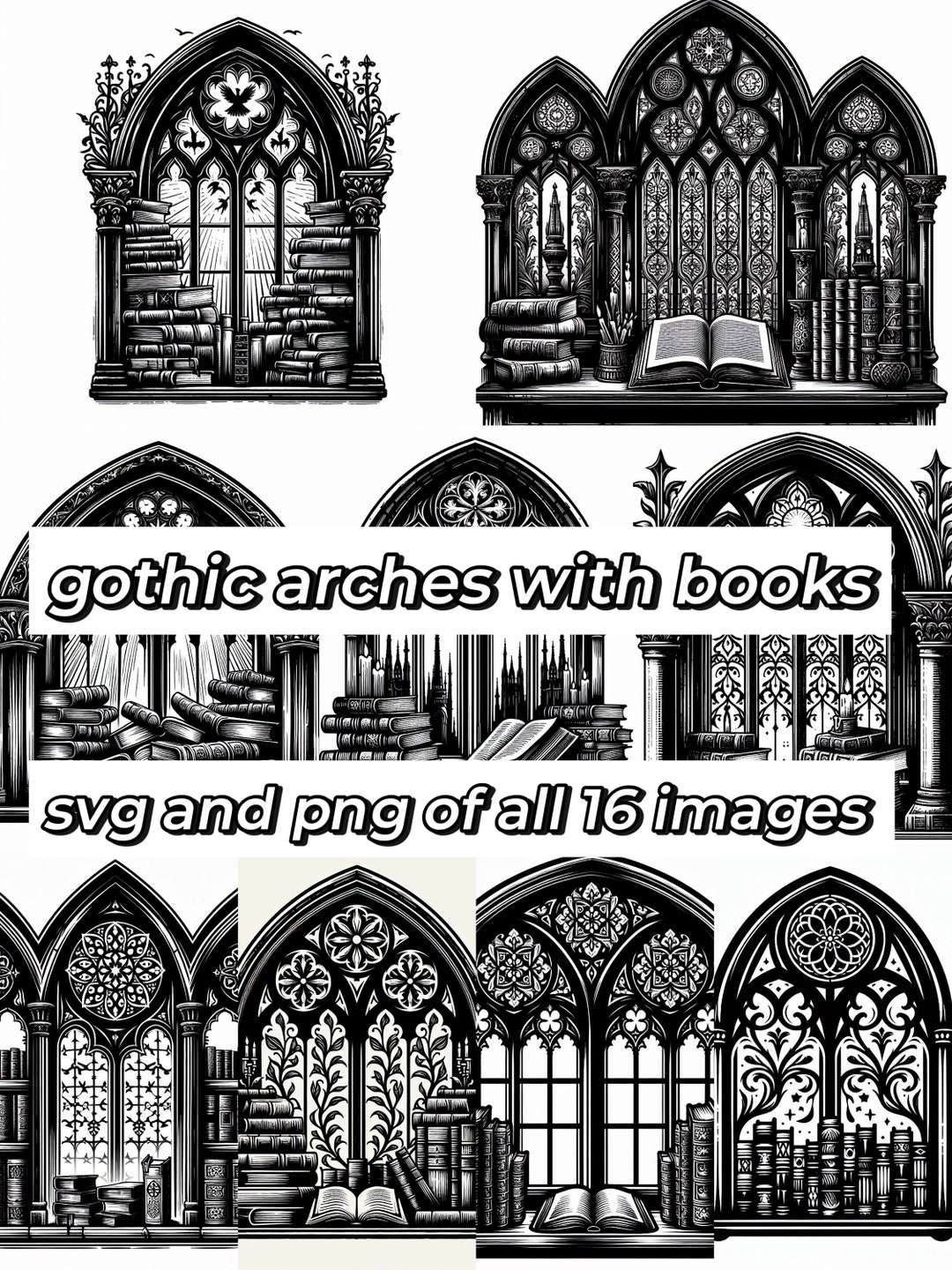 16 Archways With Books. SVG and PGN Files Perfect for Book Covers, T ...