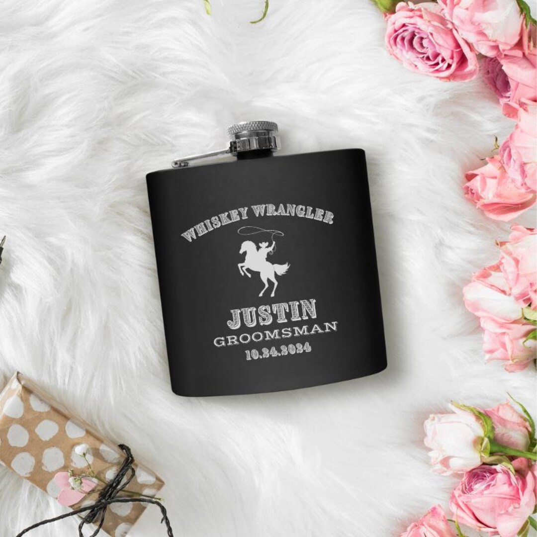 Personalized Groomsmen Flask: Western Custom Black Hip Flask - Etsy