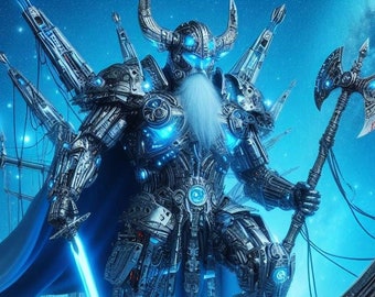 Cyber Viking on a Longship Spaceship 2 - Etsy