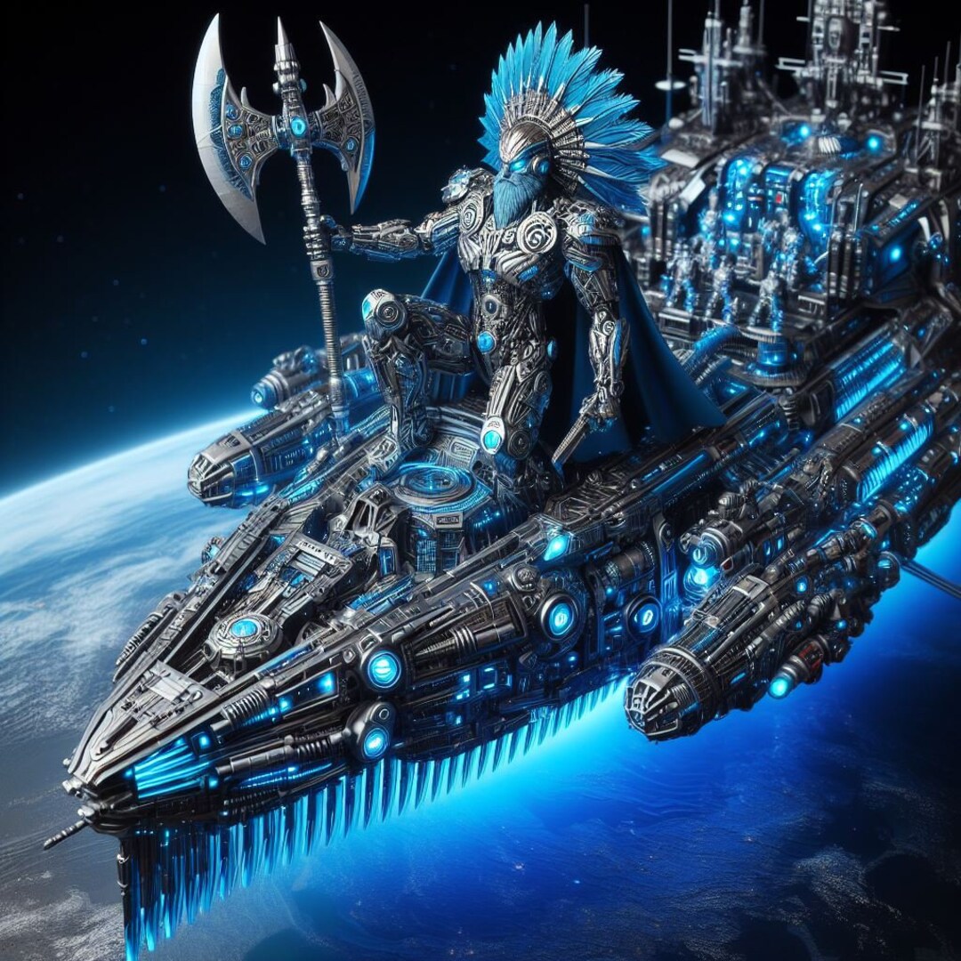 Cyber Viking on a Longship Spaceship 2 - Etsy