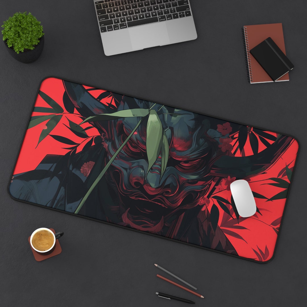 Japanese Oni Mask Style Desk Mat, Gaming Mouse Pad, Desk Decoration ...