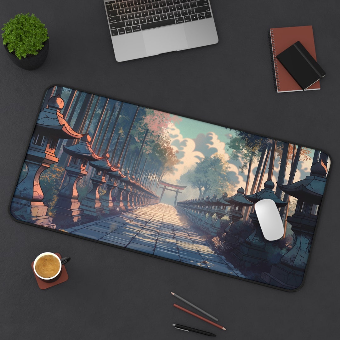 Cozy Japanese Temple Style Desk Mat, Gaming Mouse Pad, Desk Decoration ...