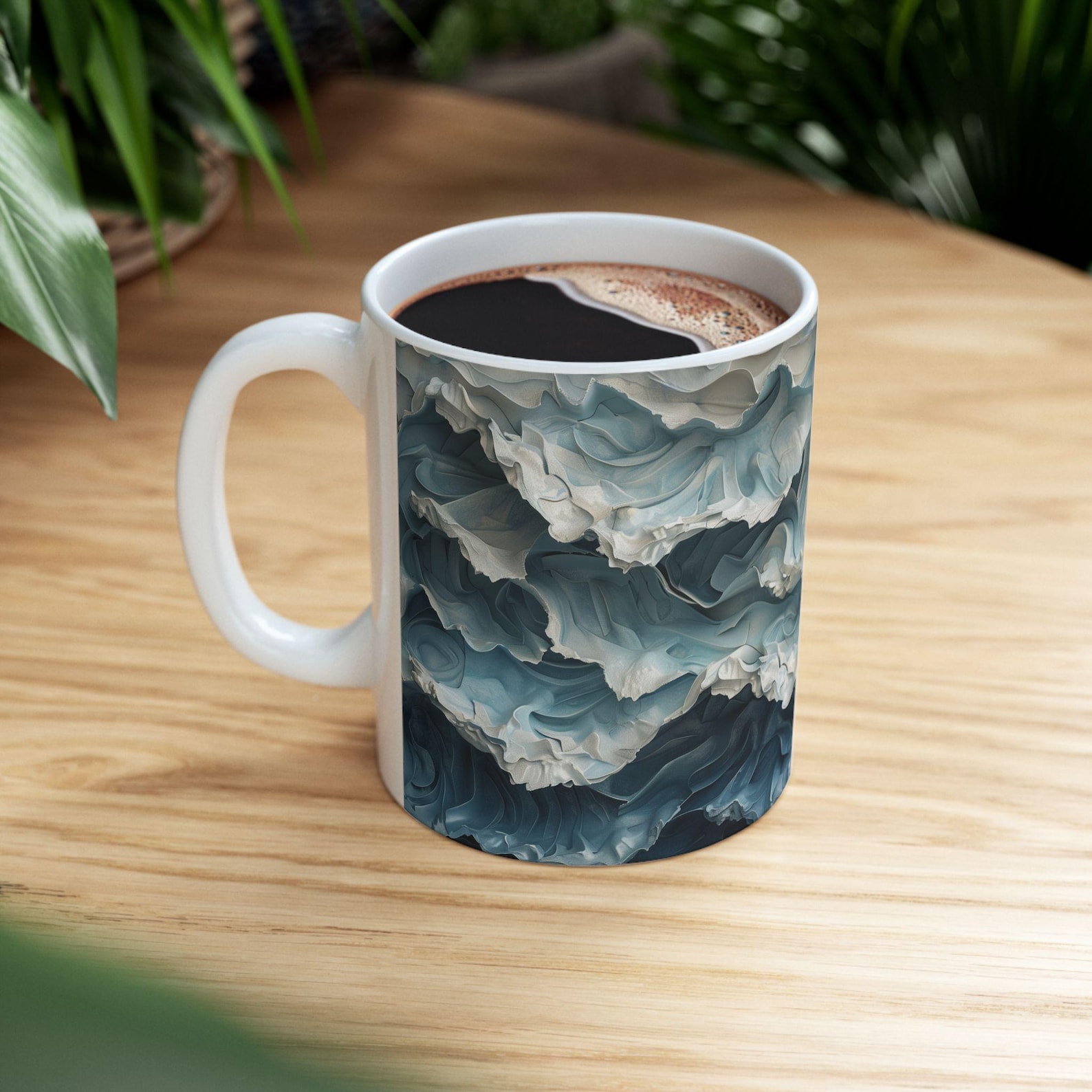 Ocean Waves Art Mug, Surfer Gift, Cool Mug Designs, Waves Crashing Mug ...