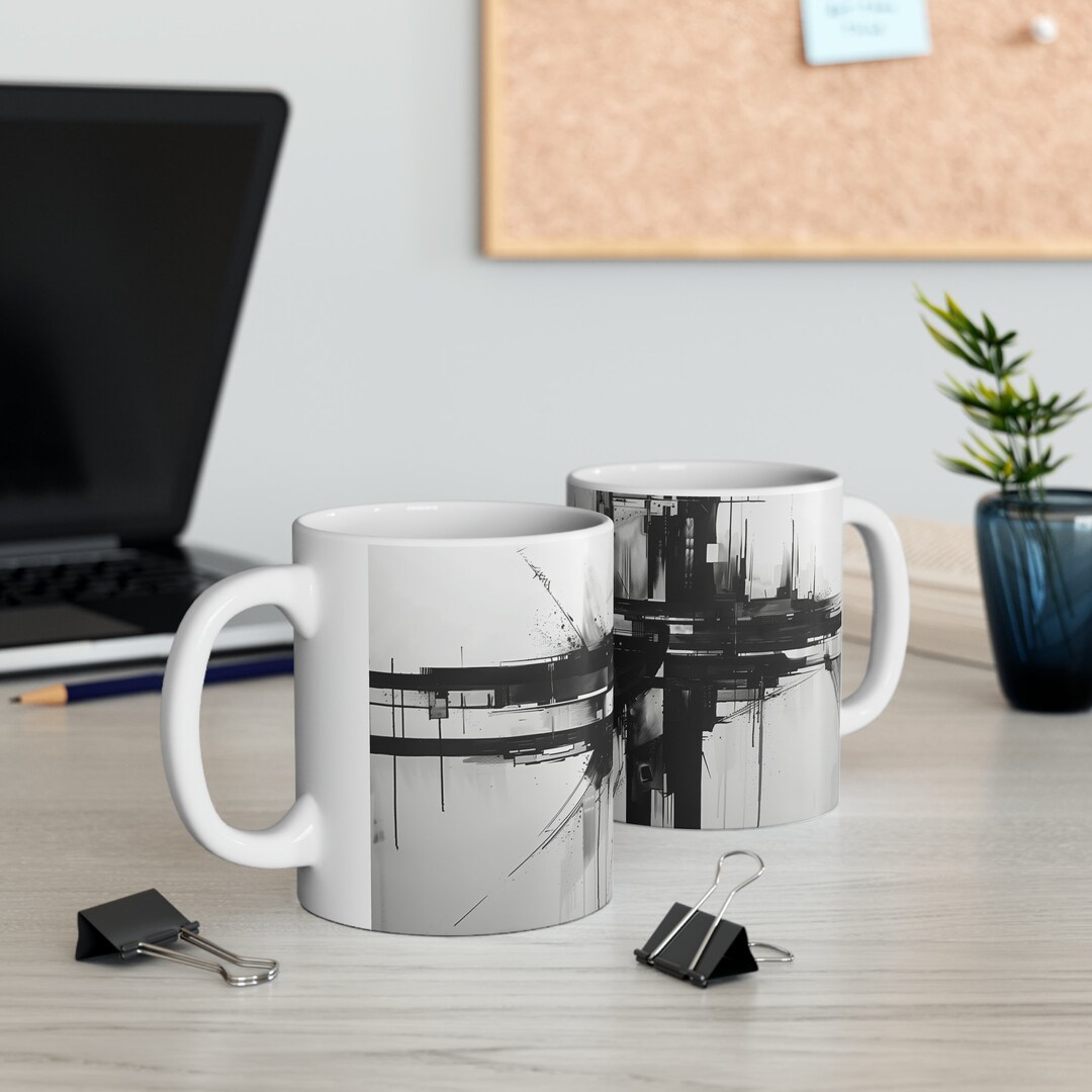 Abstract Drafting B&W - Horizon Mug, Art Student Mug, Artist Mug ...