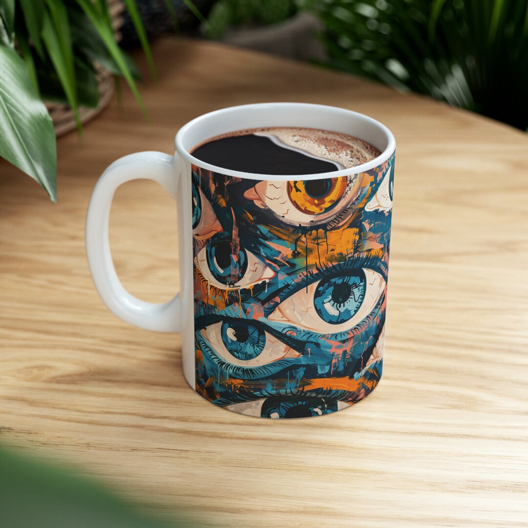 Painted Eyes Coffee Mug, Street Art Graffiti Cup, Pop Art Vintage ...