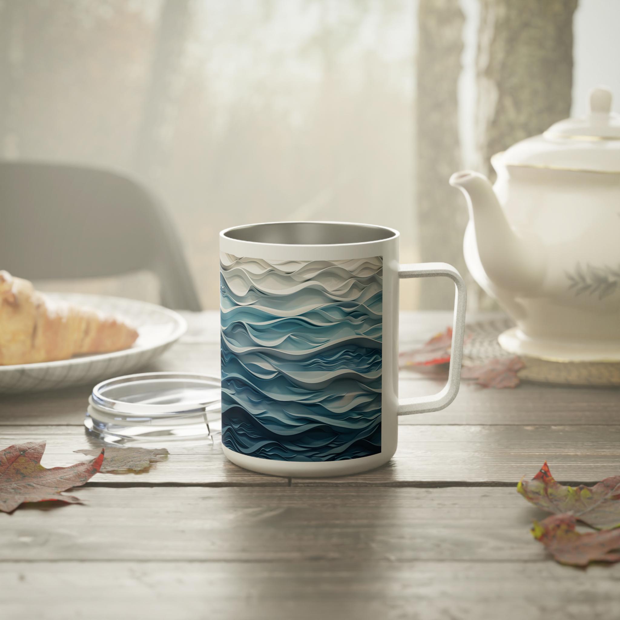 Waves Wall Insulated Travel Mug, Ocean Waves Surfer Cup, Waves Art Cup ...