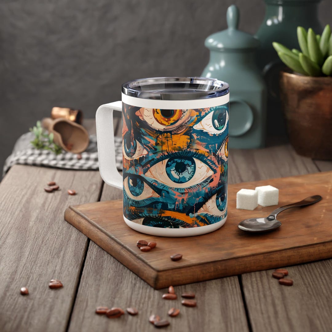 Painted Eyes Urban Pop Art Insulated Travel Mug, Graffiti Artist Street ...