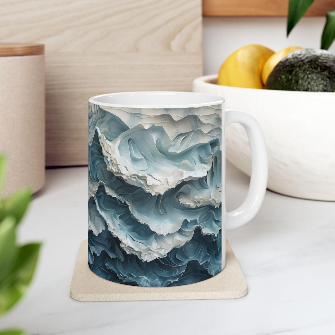 Ocean Waves Art Mug, Surfer Gift, Cool Mug Designs, Waves Crashing Mug ...