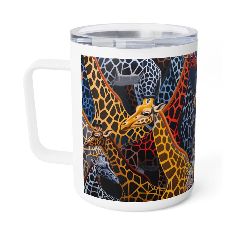 Cute Giraffe Abstract Art Insulated Travel Mug, Zoo Animal Art Project ...