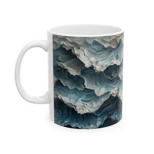 Ocean Waves Art Mug, Surfer Gift, Cool Mug Designs, Waves Crashing Mug ...