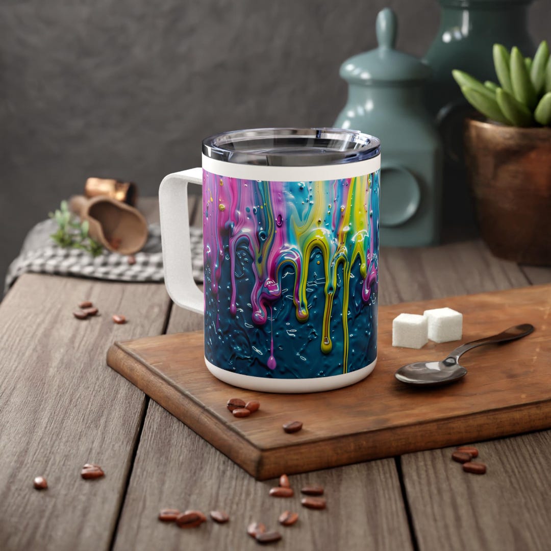 Paint Overflow Cool Colors Insulated Travel Mug, Toxic Waste Cup, Old ...