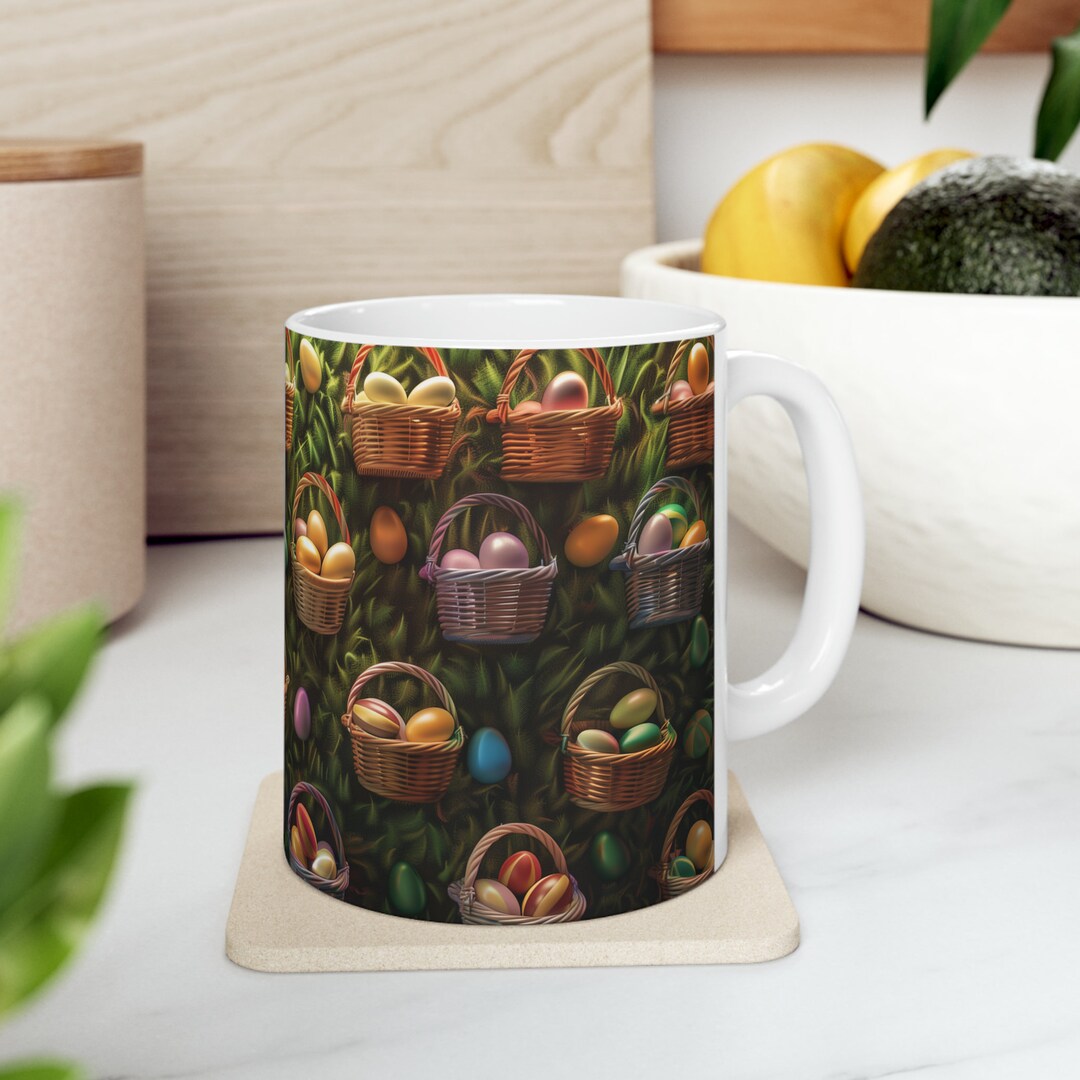 Easter Baskets and Colorful Eggs Decoration Mug, Easter Sunday Morning ...