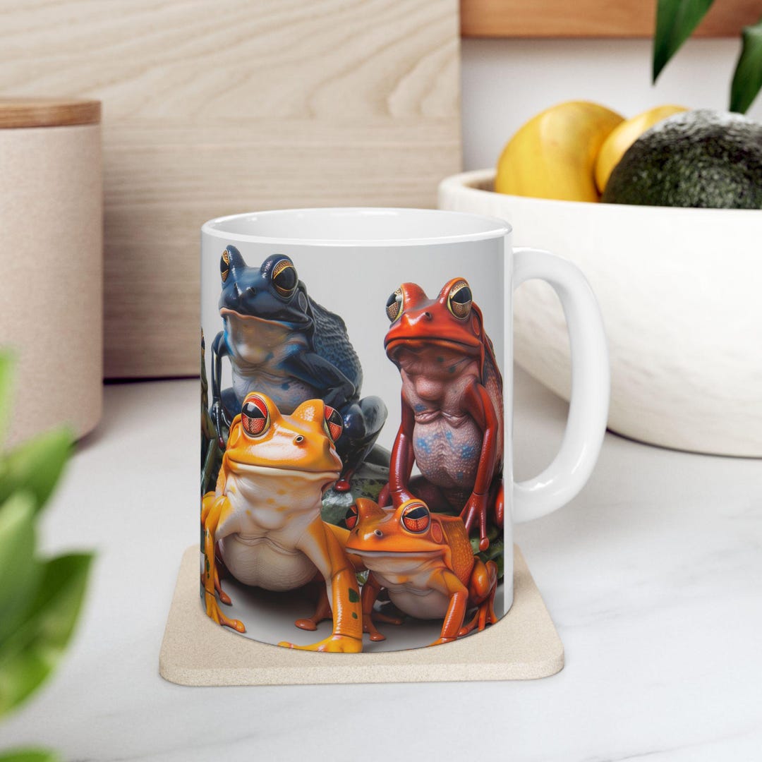 Frogs Colorful Large Ceramic Coffee Mug, Multicolor Froggy Cup, Reptile ...
