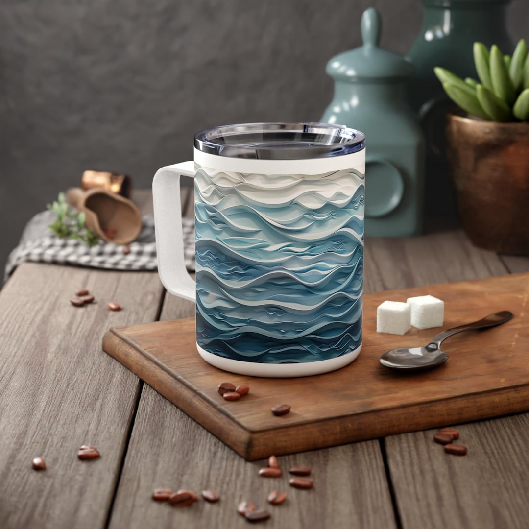 Waves Wall Insulated Travel Mug, Ocean Waves Surfer Cup, Waves Art Cup ...