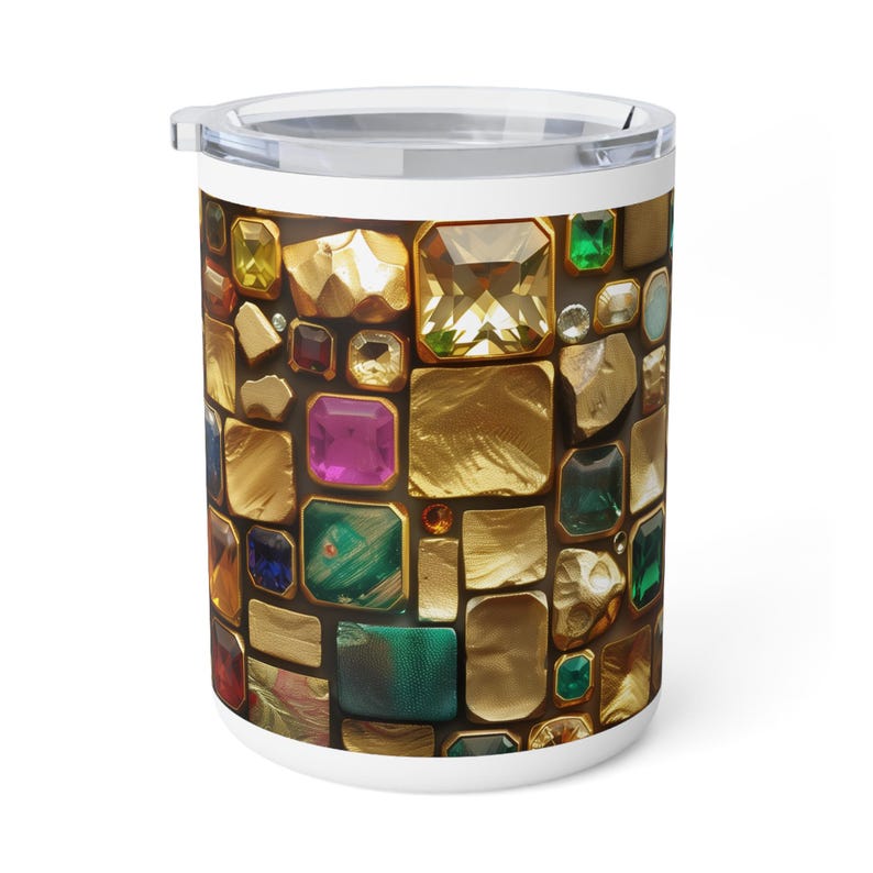 Gold Jewels Diamonds Rubys Emeralds Shapes Design Insulated Travel Mug ...