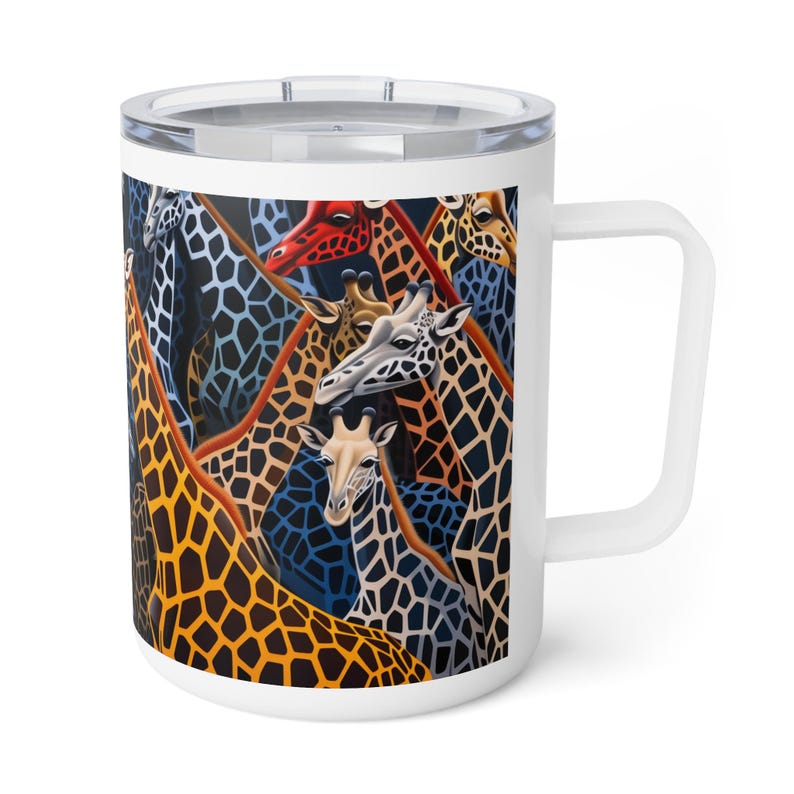 Cute Giraffe Abstract Art Insulated Travel Mug, Zoo Animal Art Project ...