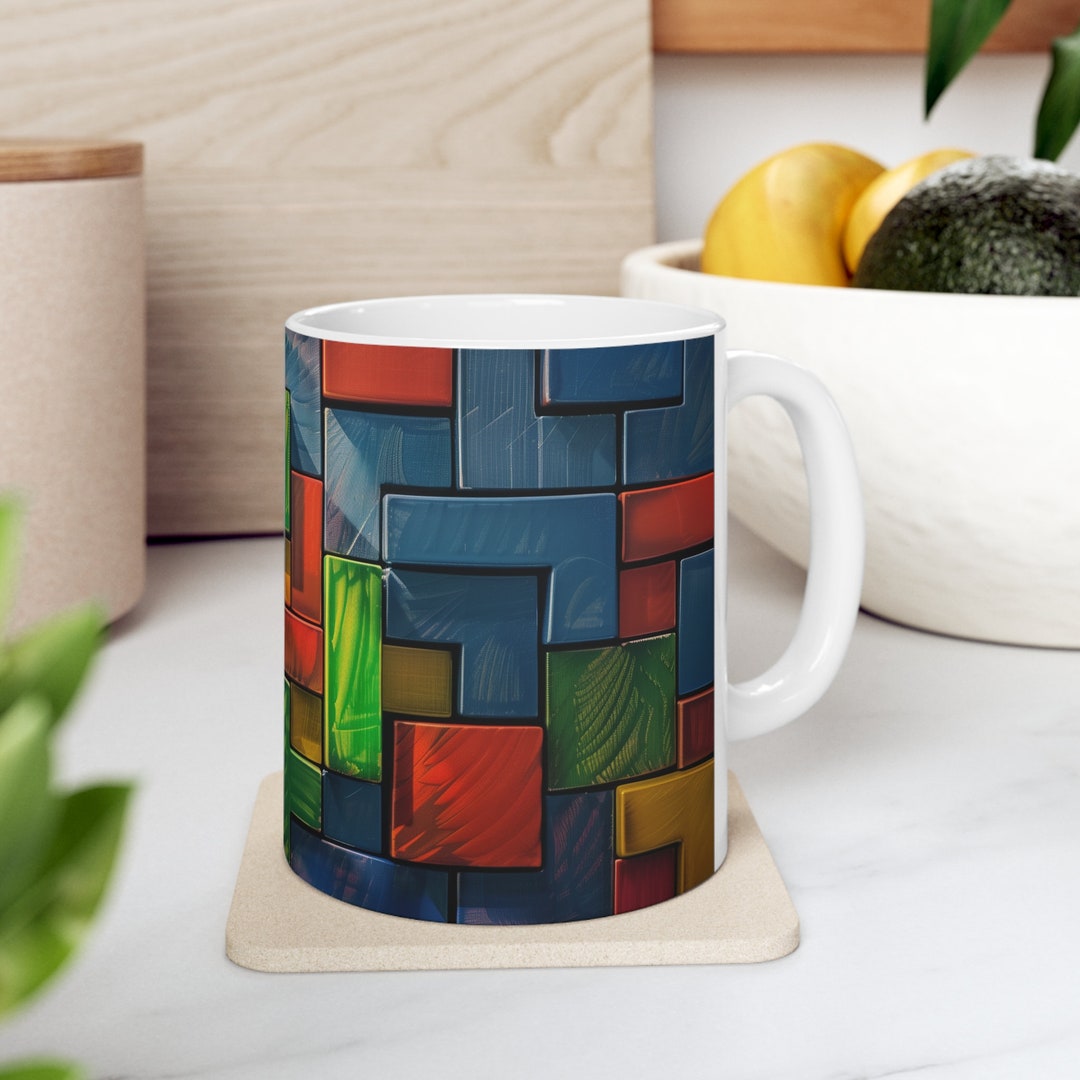 Tetris Wood Blocks Coffee Mug, Colorful Wood Shapes Cup, Moving Puzzle ...