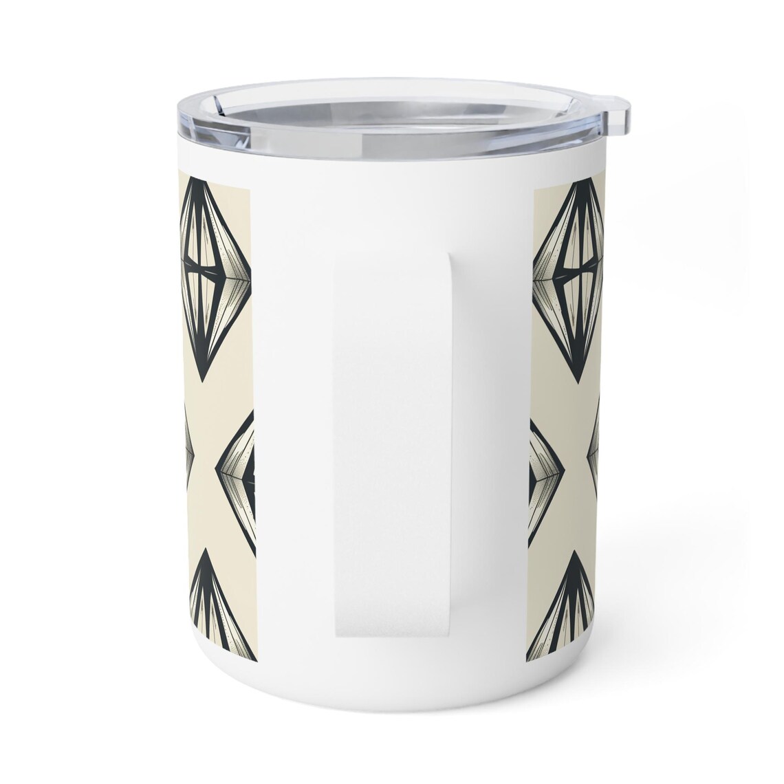 Diamond Rows Technical Drawing Pattern Insulated Travel Mug, Shiny ...