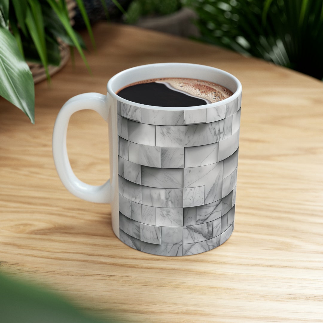 Carrara Marble Mosaic 02 Mug, Set of 4 Mugs, Marble Top Mug, Artsy Mug ...