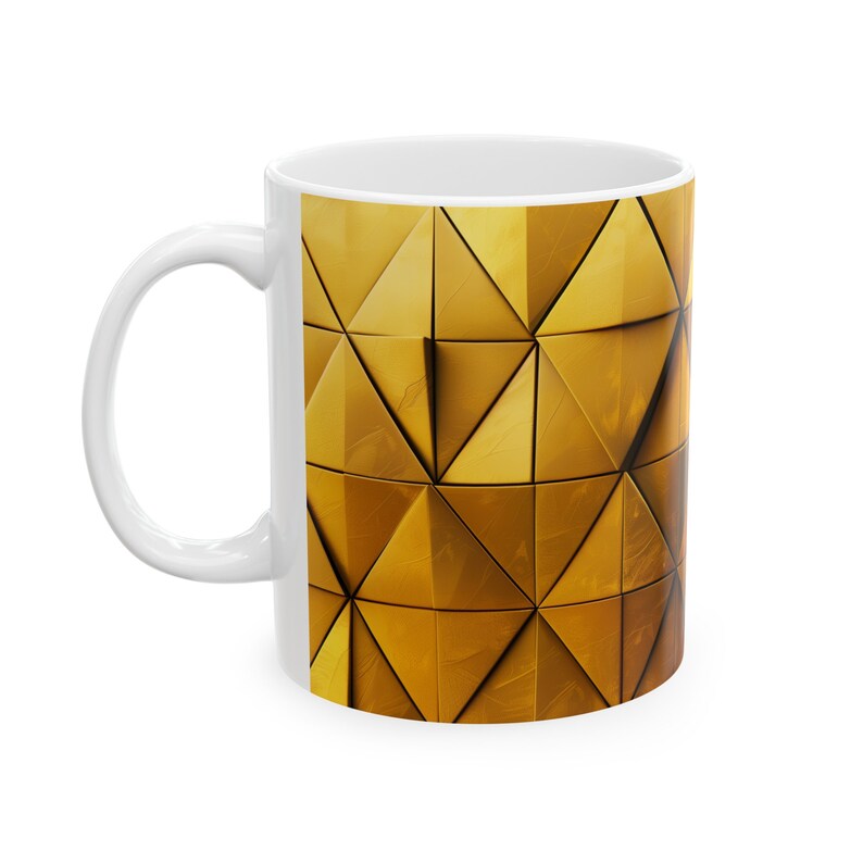 Gold Triangle Shapes Design Coffee Mug, Golden Plated Cup, Geometrical ...