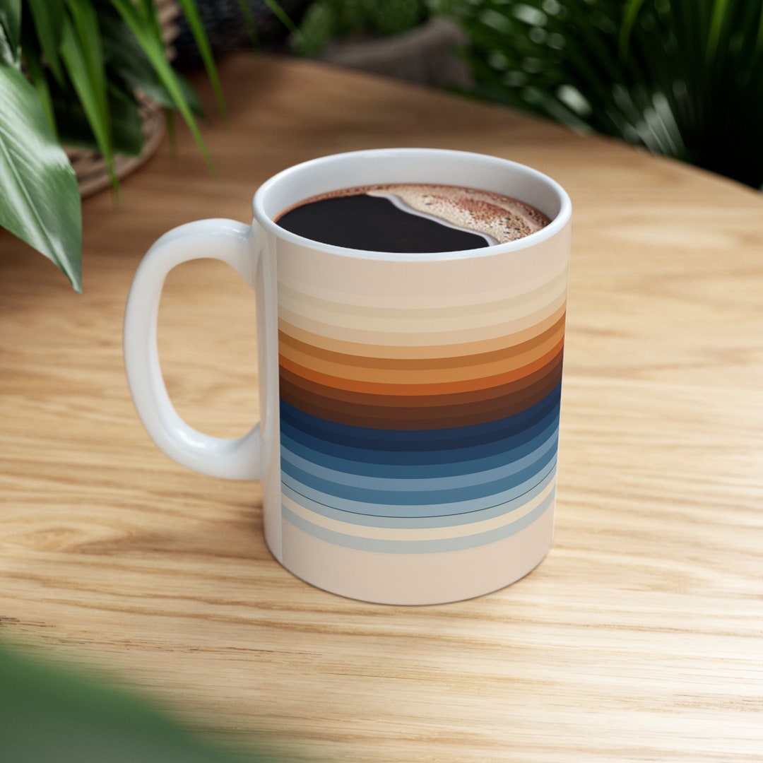 Stripes Horizontal Retro Orange Brown Blue White Coffee Mug, Vintage ...