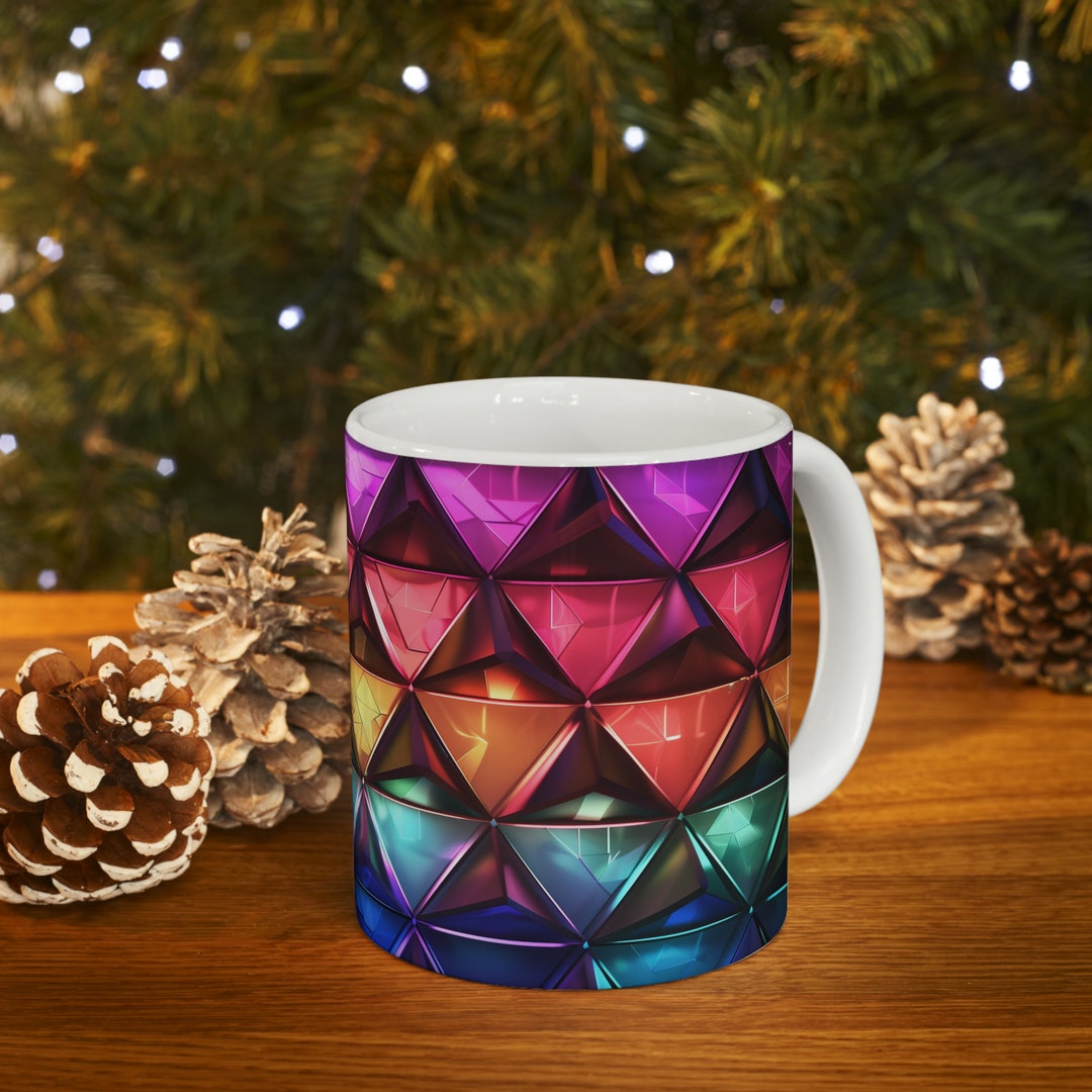 Illuminated Triangles Mug, Light Shapes Mug, Prism Mug, Electric Mug ...