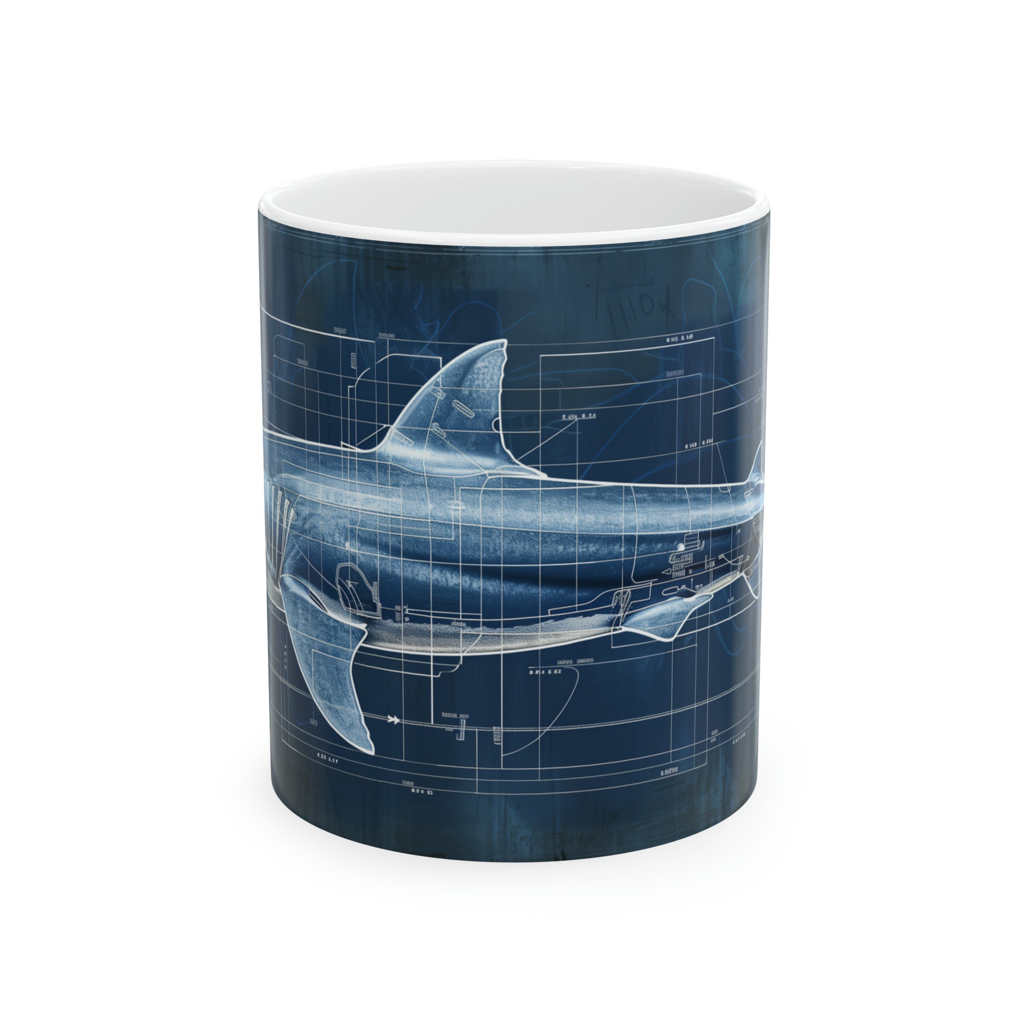 Shark Blueprint Mug, Fish Mug, Underwater Mug, Diving Mug, Tropical ...