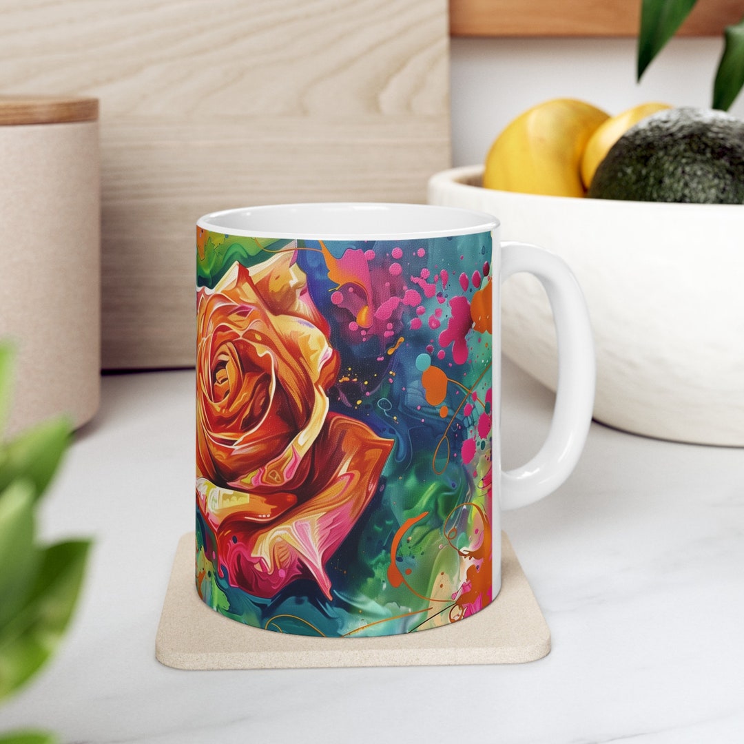 Rose Liquid Tattoo Personalized Mug, Multicolored Mug, Tattoo Mug, Ink ...