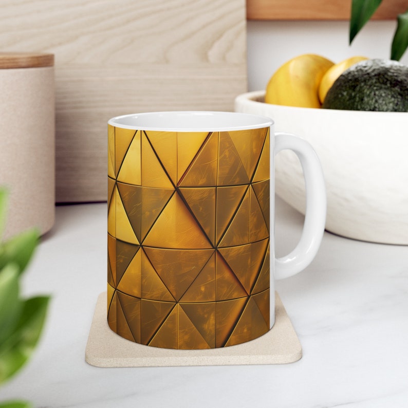 Gold Triangle Shapes Design Coffee Mug, Golden Plated Cup, Geometrical ...