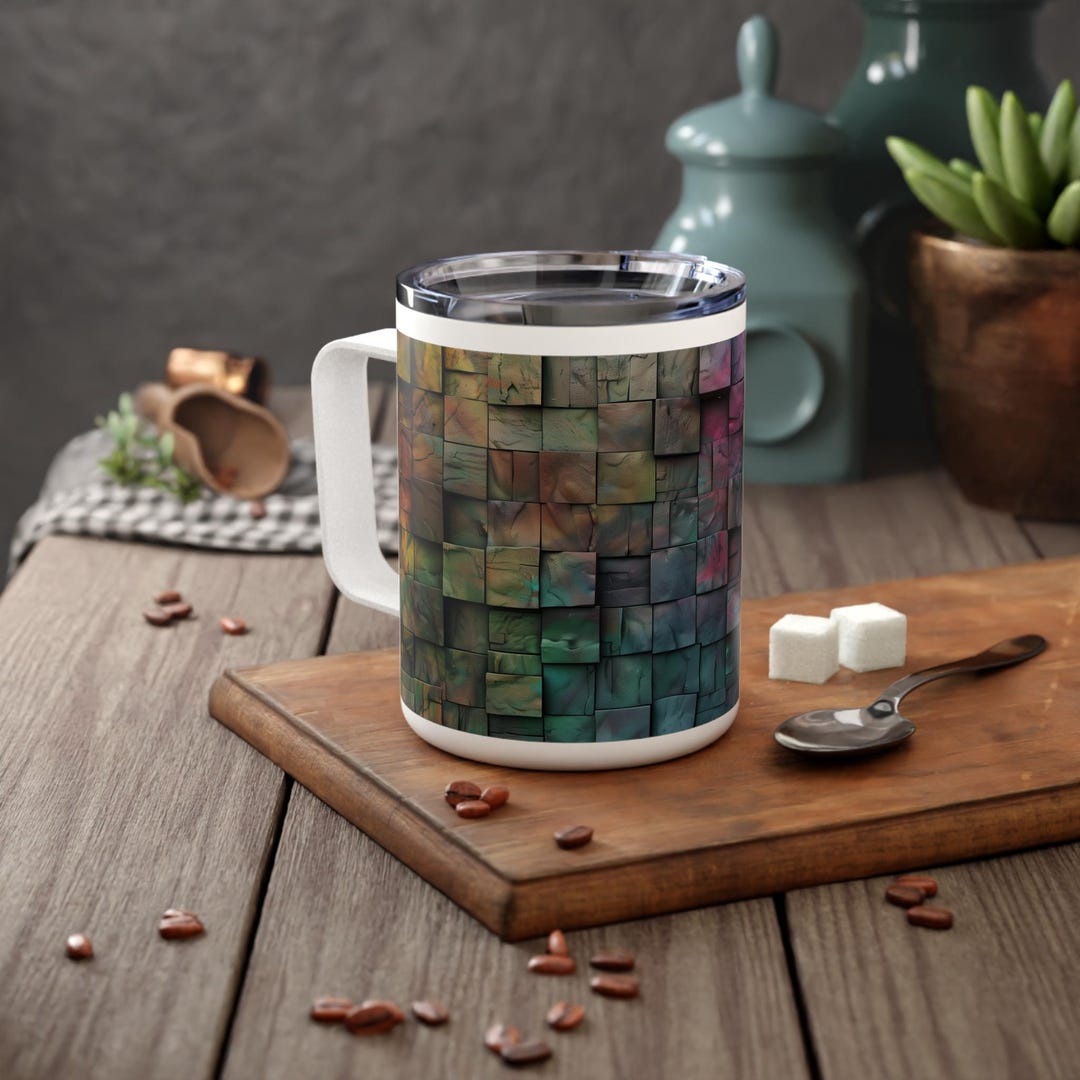 Colorful Mosaic Block Stone Pattern Insulated Travel Mug, Multicolor ...