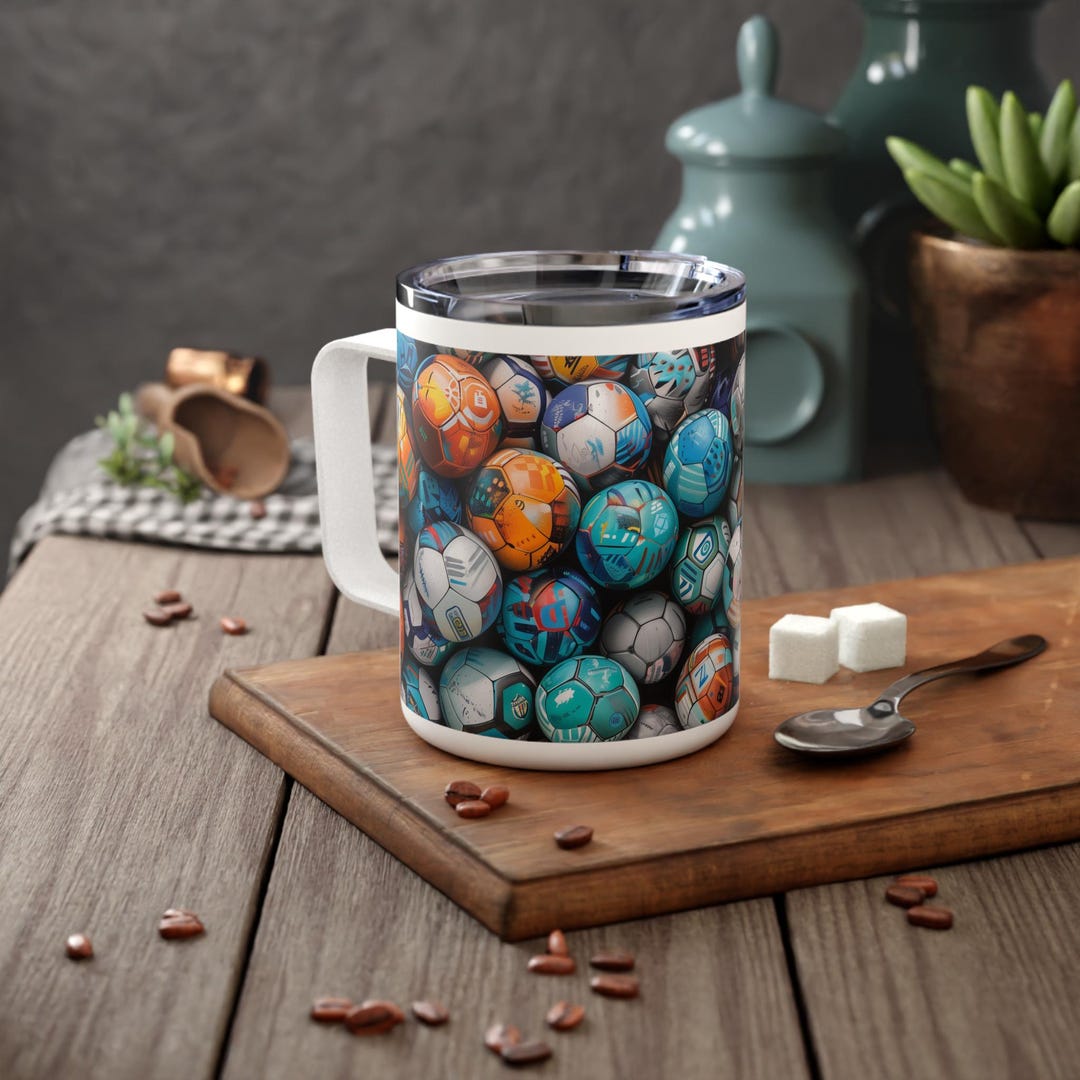 Soccer Ball Artsy Insulated Travel Mug, Soccer Mug, Football Mug ...