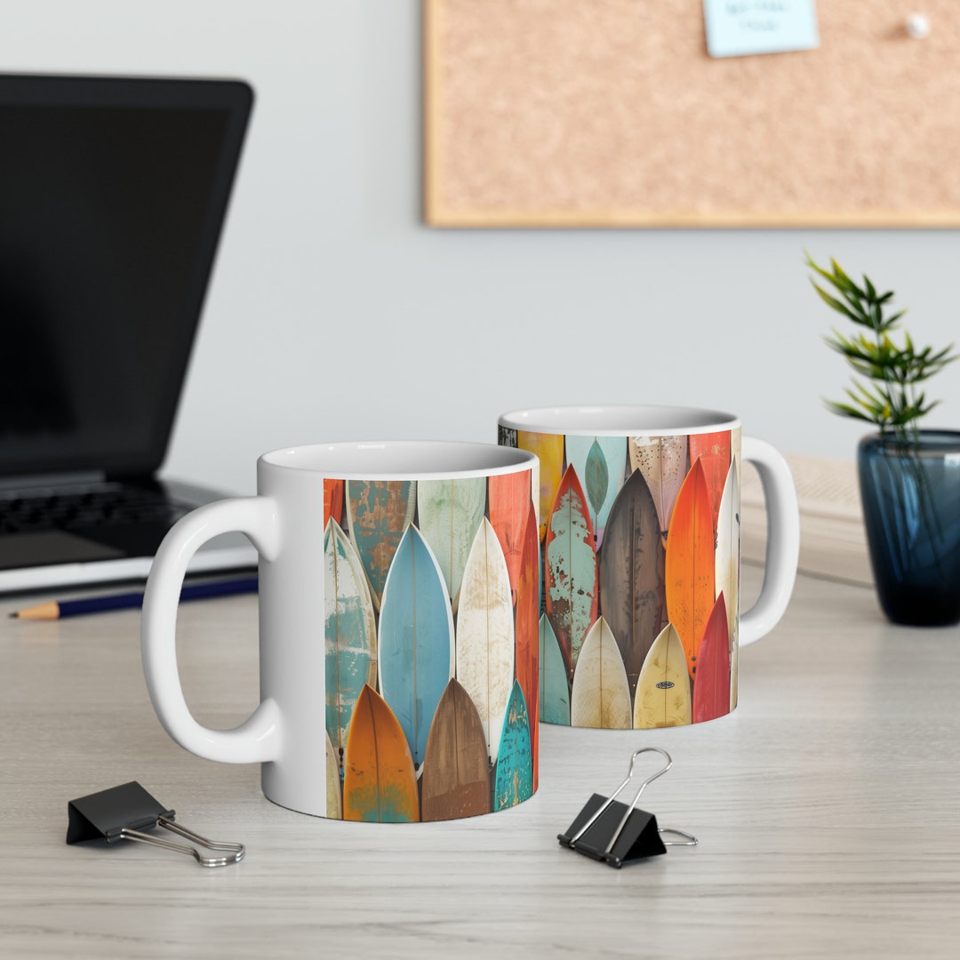 Vintage Surfboards Mug, Surfing Mug, Surfer Mug, Ocean Waves, Surf Shop ...
